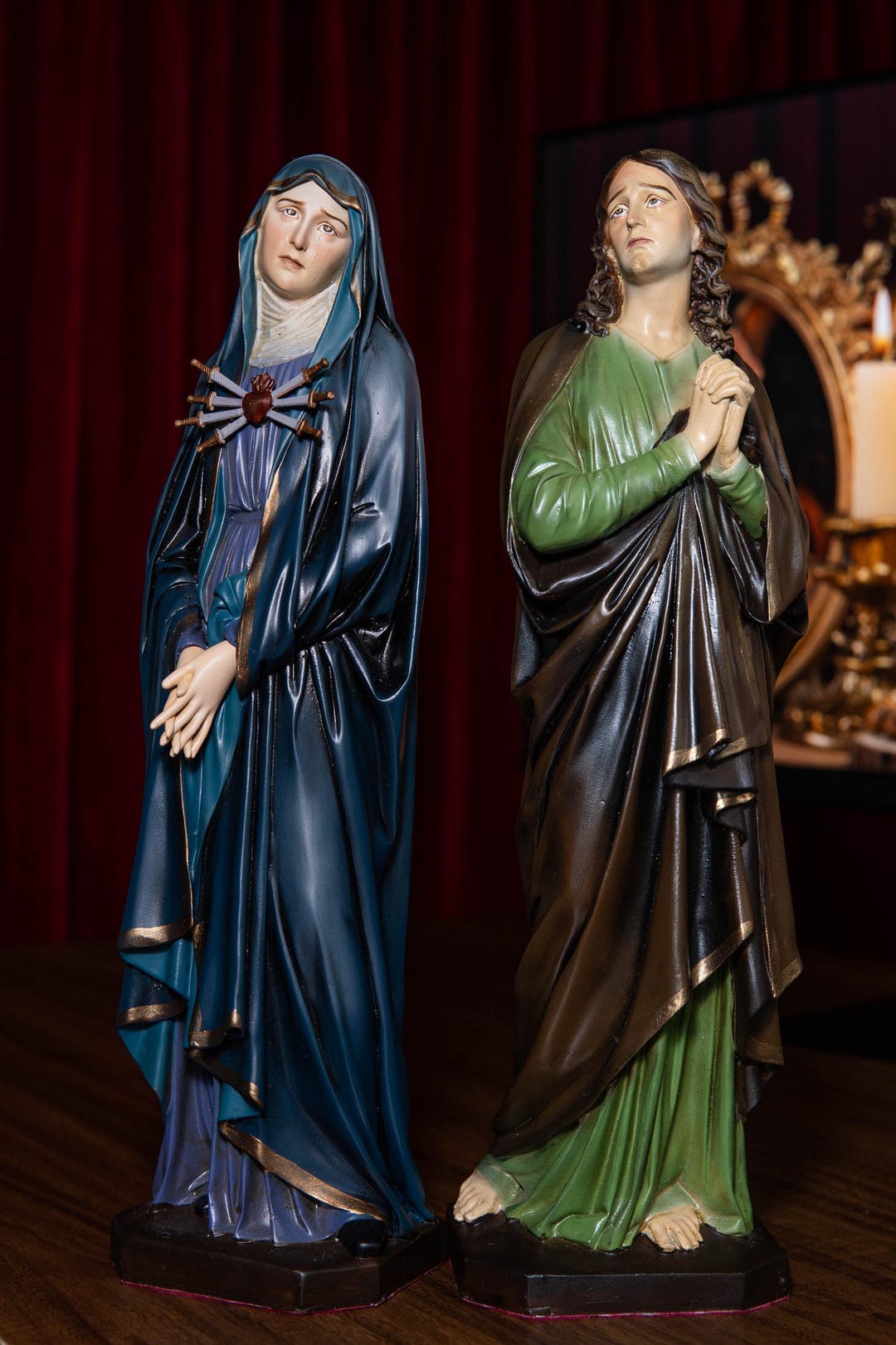 Premium Hand-painted Set: Our Lady of Sorrows & St John Apostle Statue ...