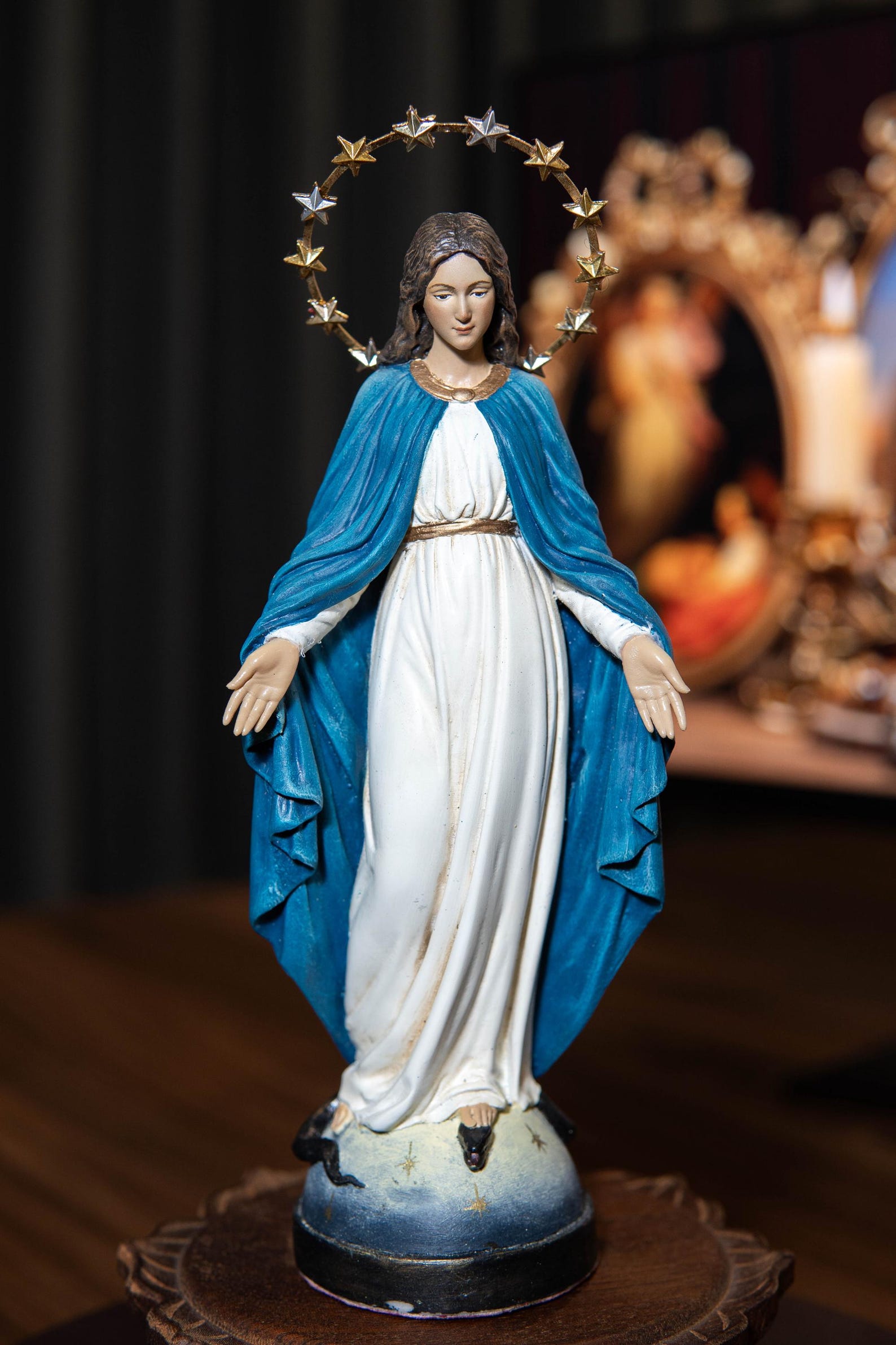 Hand-painted Our Lady of Grace Statue Virgin Mary Blessed Mother ...