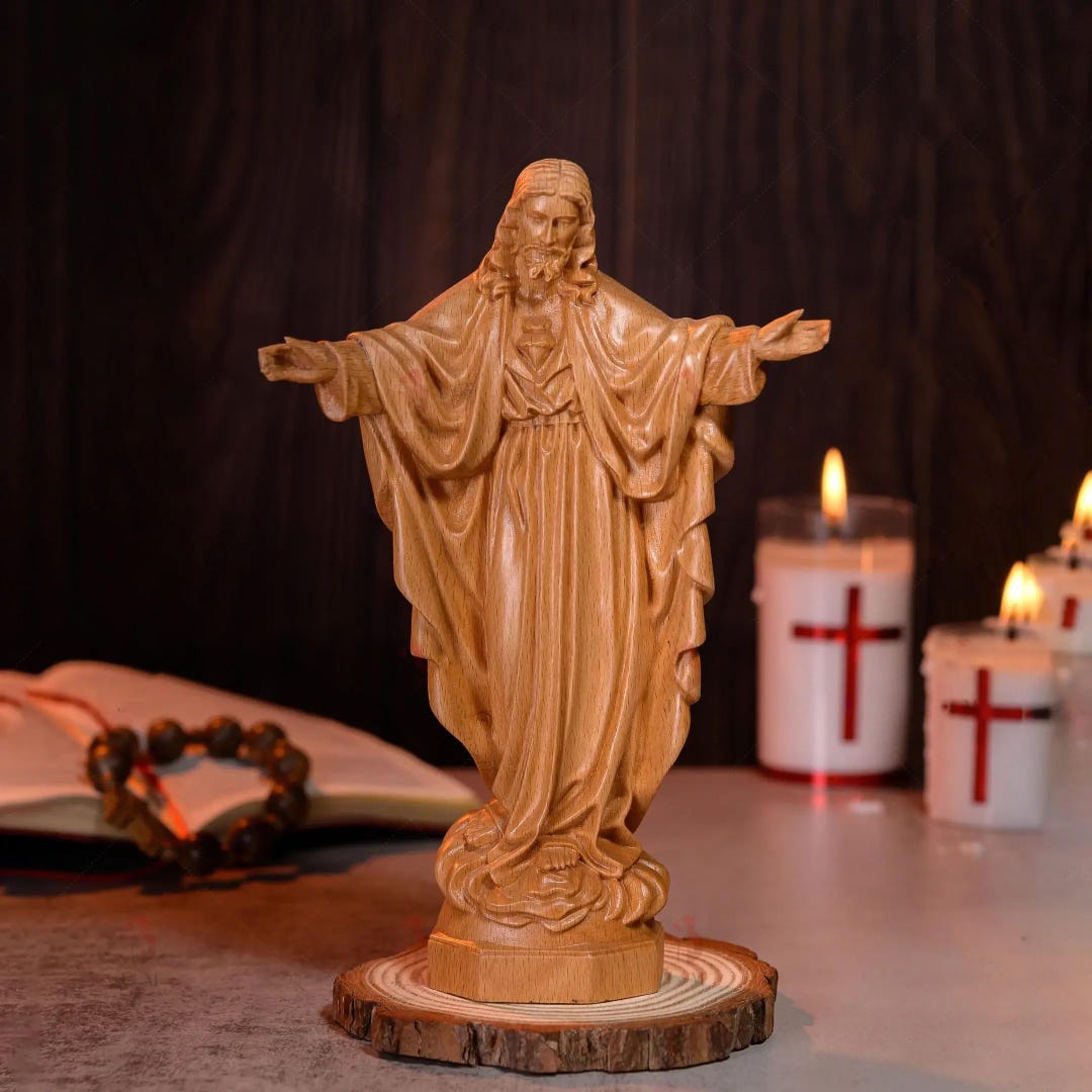 Christ the King Wood Carving Statue, Sacred Heart of Jesus, Christian ...
