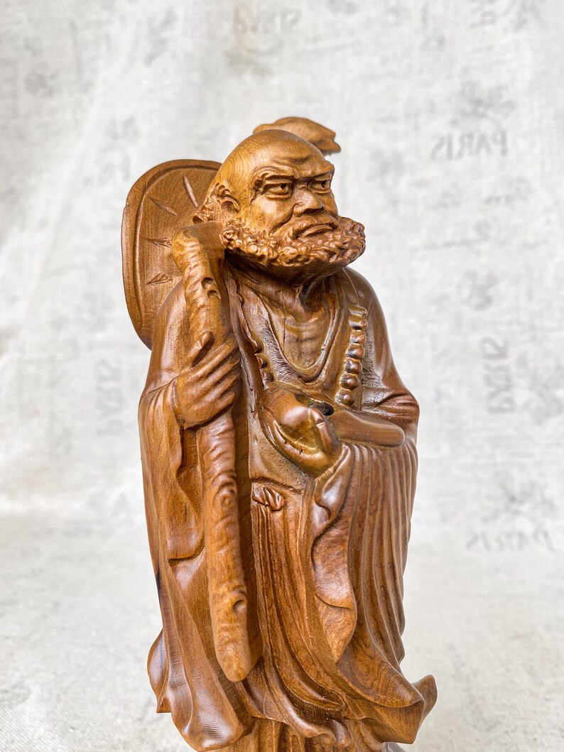 Standing Bodhidharma Statue, Dharma Zen Master Statue, Wooden Statue ...