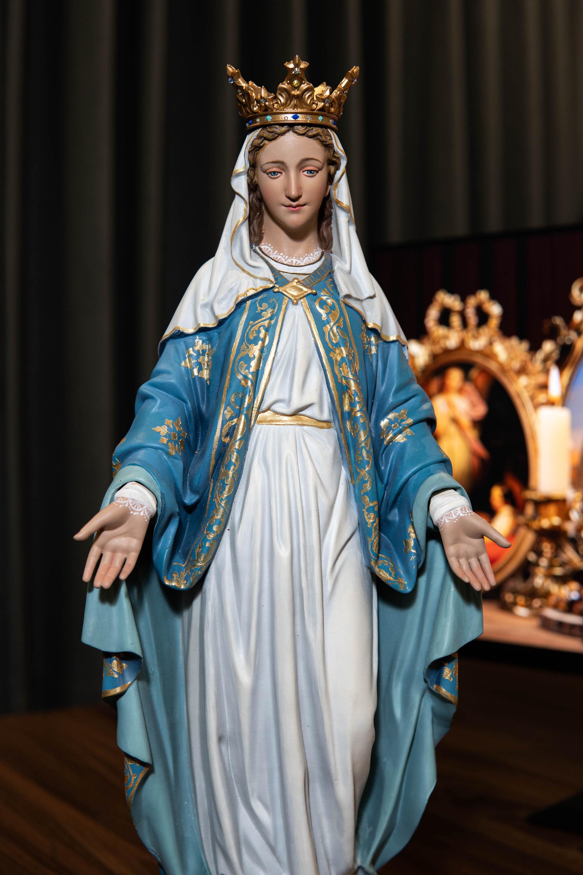 Hand-painted Our Lady of Grace Statue 15.7 Inches Virgin Mary Blessed ...