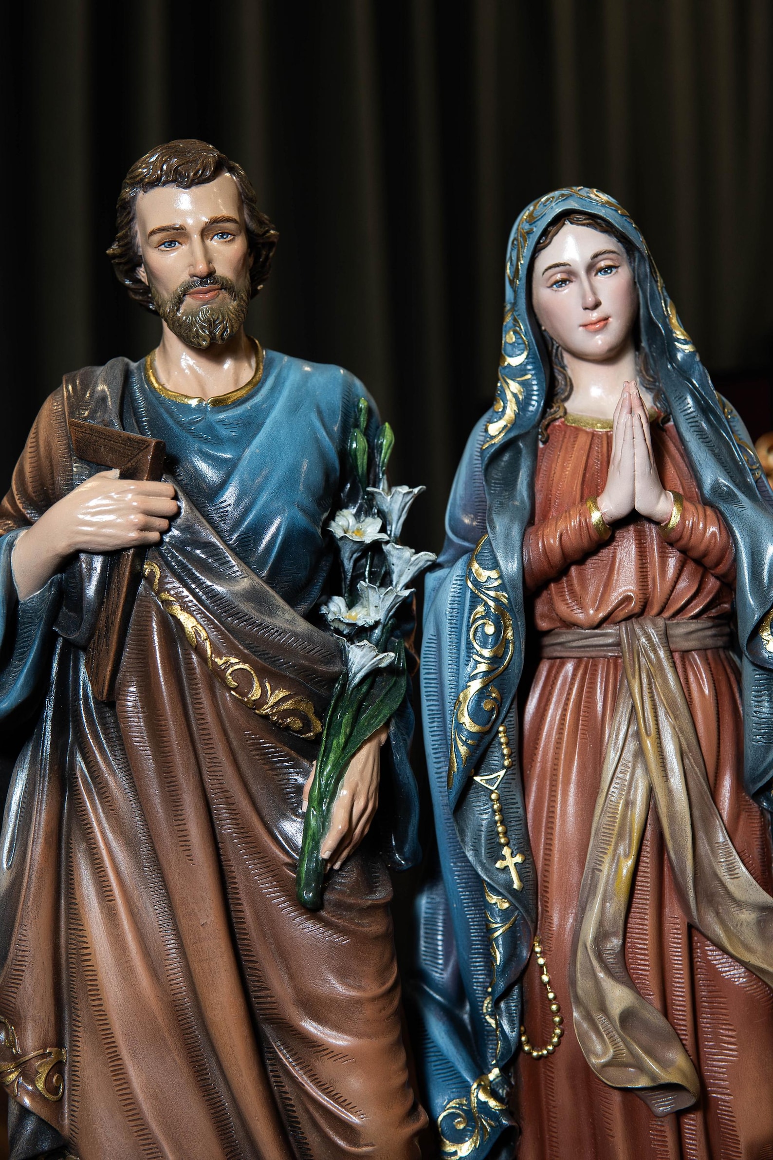 Hand-painted Our Lady of Lourdes and Saint Joseph Statues Set–catholic ...