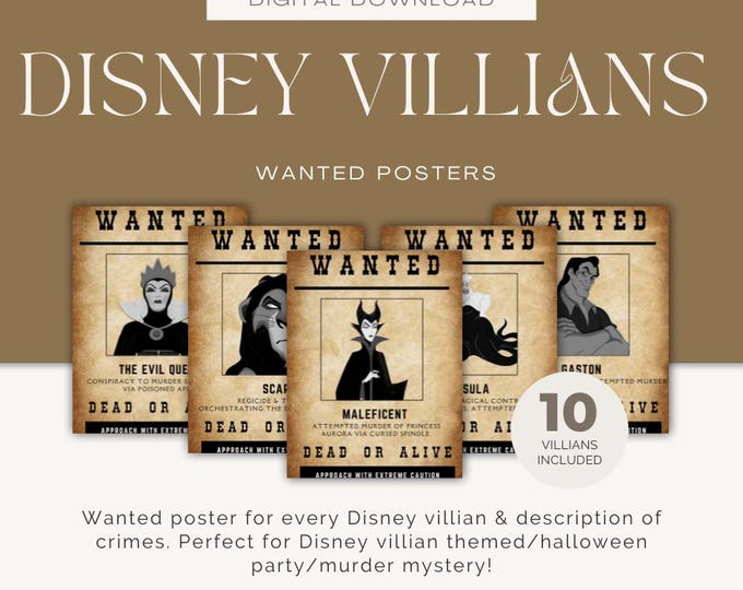 Disney Villian Wanted Posters - Heroes and Villians Party Decor Ideas ...