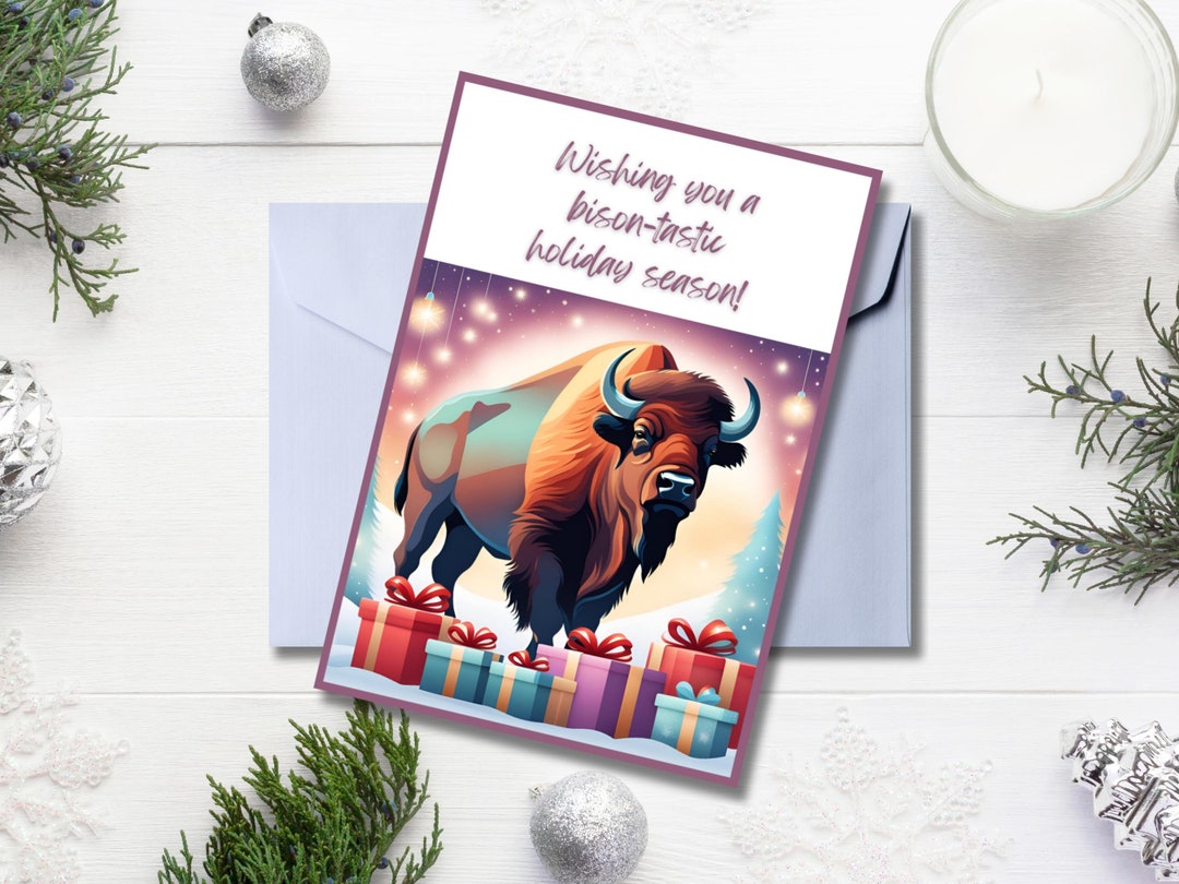 Printable Christmas Bison Card 5x7 Festive Card. Holiday Greeting Card ...