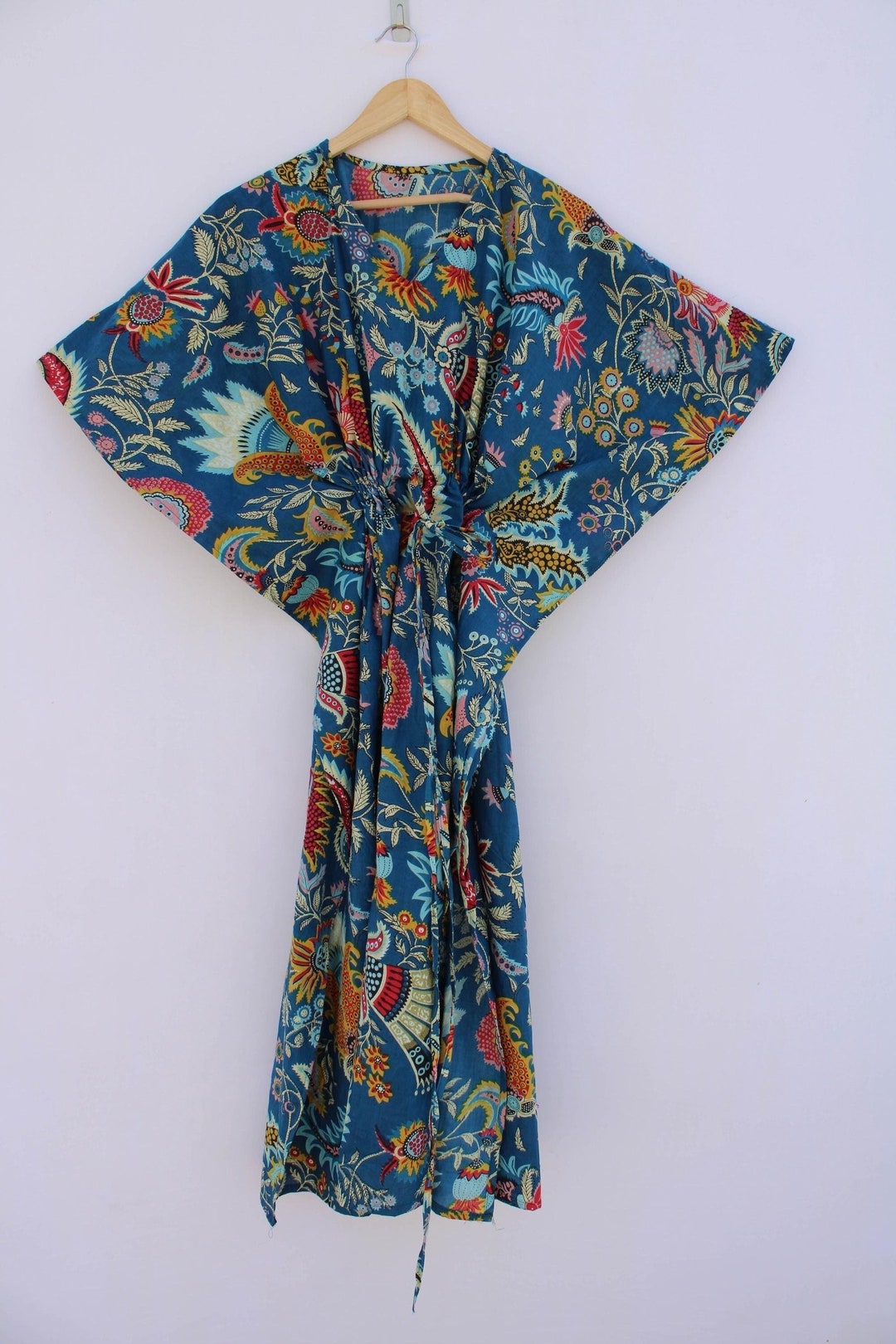 Floral Print Cotton Kaftan, Indian Tunic Dress, Beach Cover Up, Plus ...