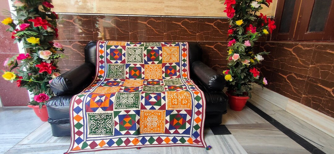 Beutiful Old Vintage Sindhi Ralli Kantha Throw Handmade Reversible ...