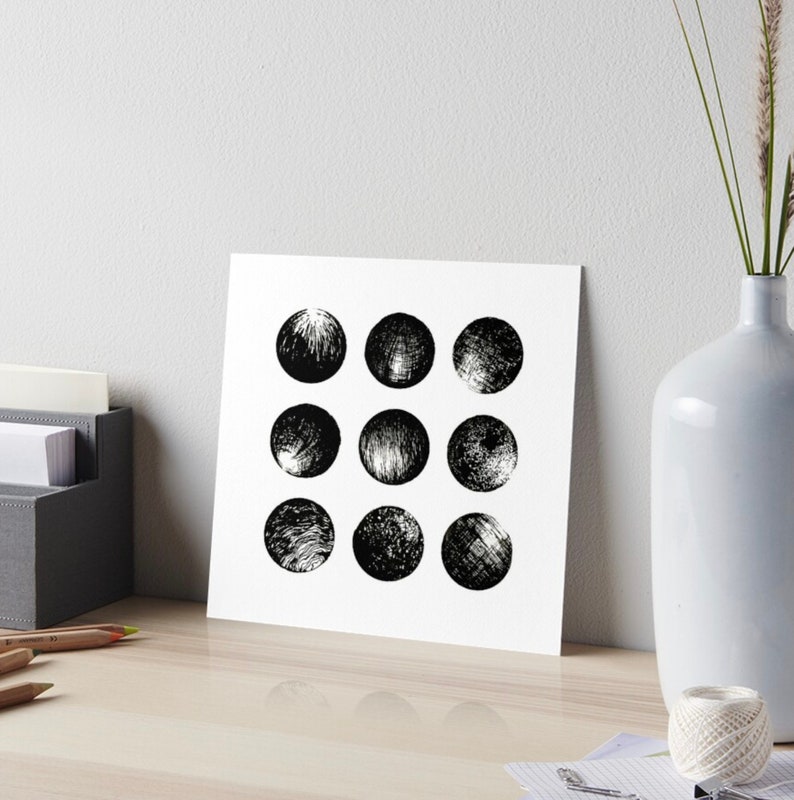 Square of Orbs Art Print Black and White Drawing - Etsy Australia