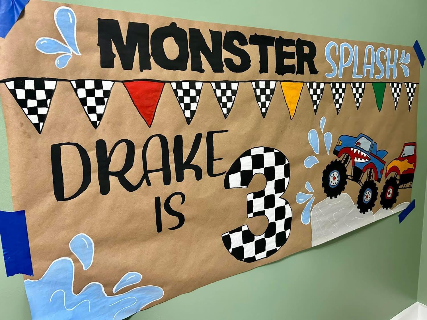 Handpainted Birthday Banner, Monster Truck Birthday Party, Monster ...