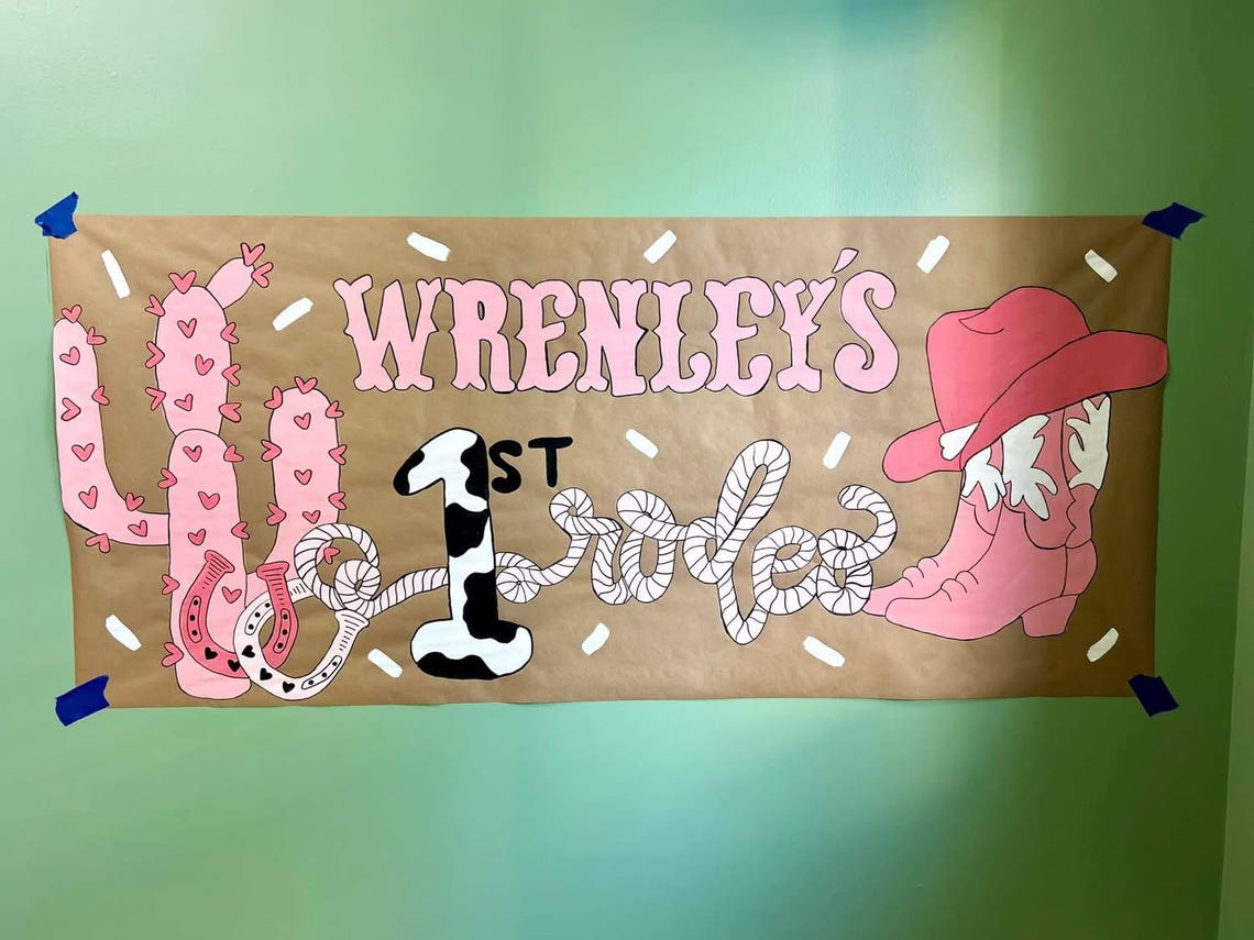 First Rodeo Birthday Theme Banner, First Rodeo Birthday, Cow Birthday ...