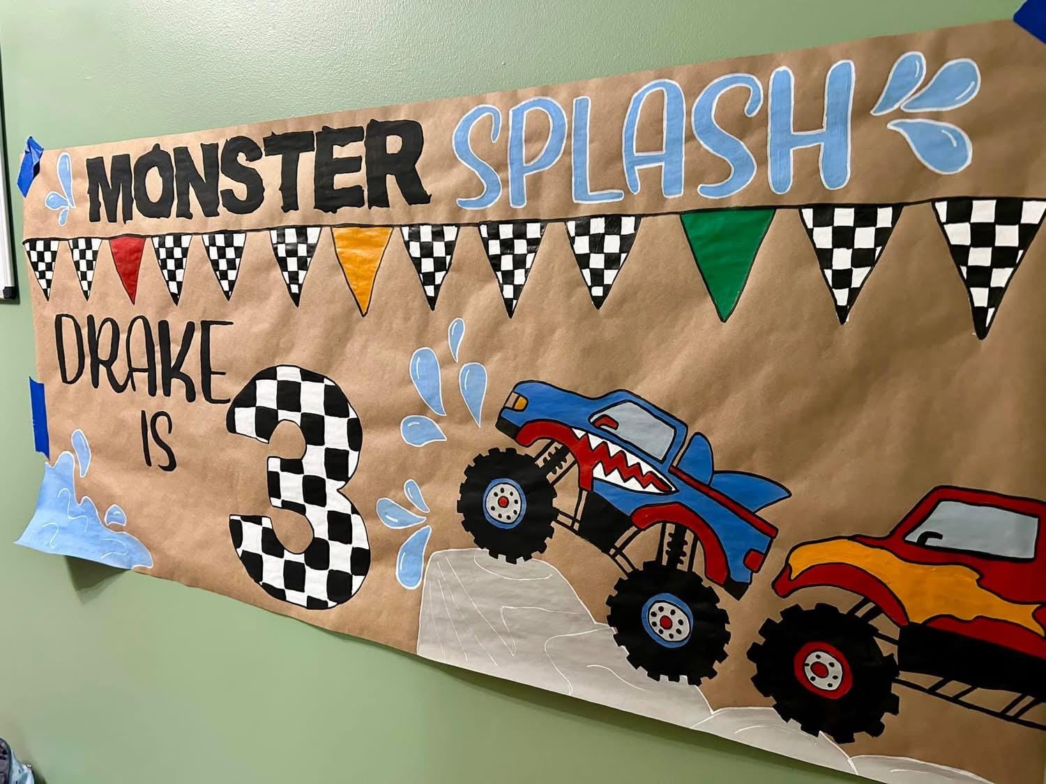 Handpainted Birthday Banner, Monster Truck Birthday Party, Monster ...