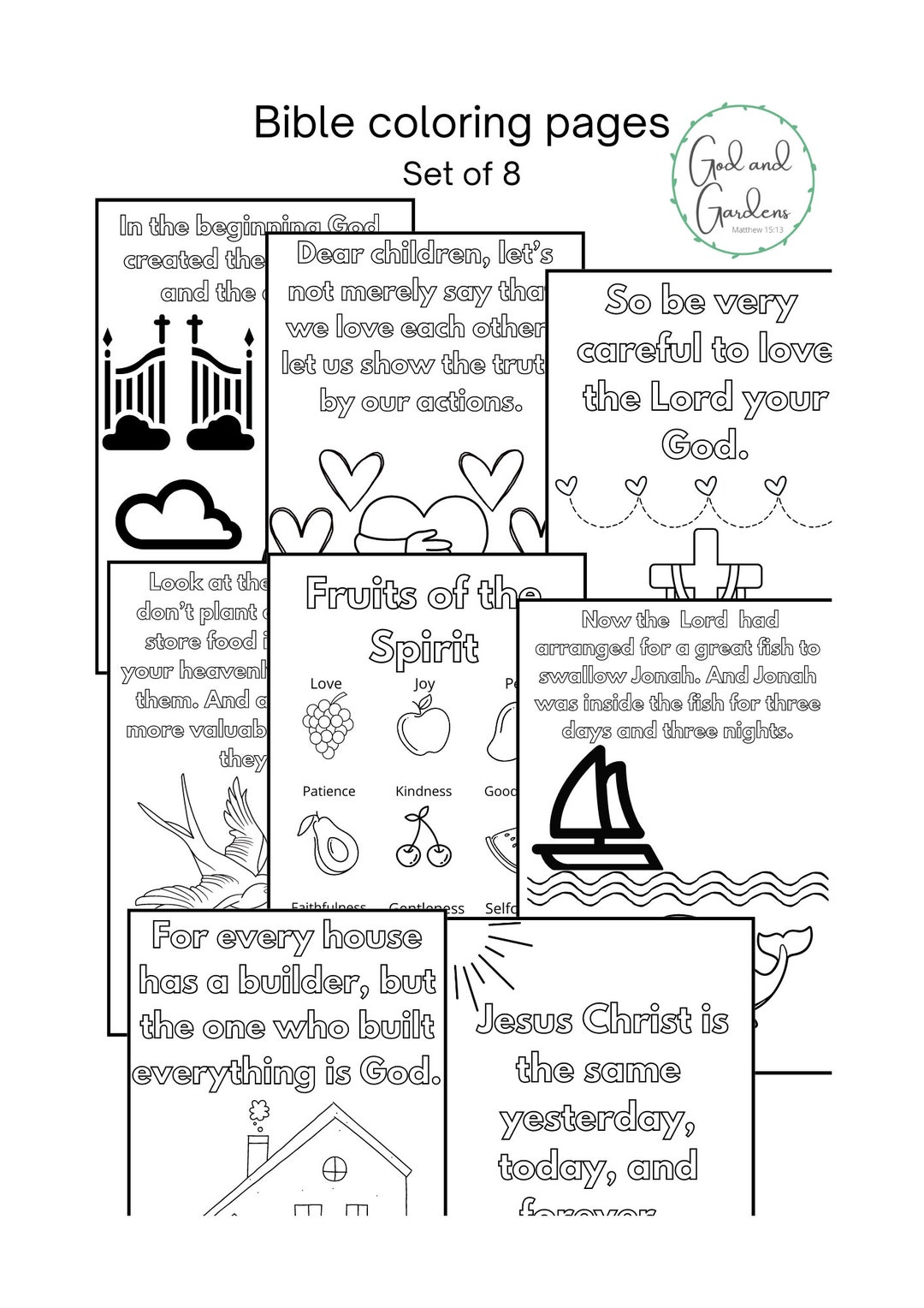 Bible Coloring Pages for Kids! - Set of 8- Instant Download - Etsy