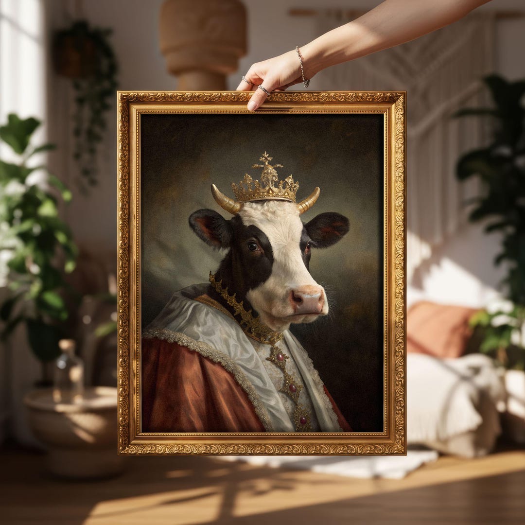 Royal Cow Printable Art, Renaissance Animal Portrait, Funny Farmhouse ...