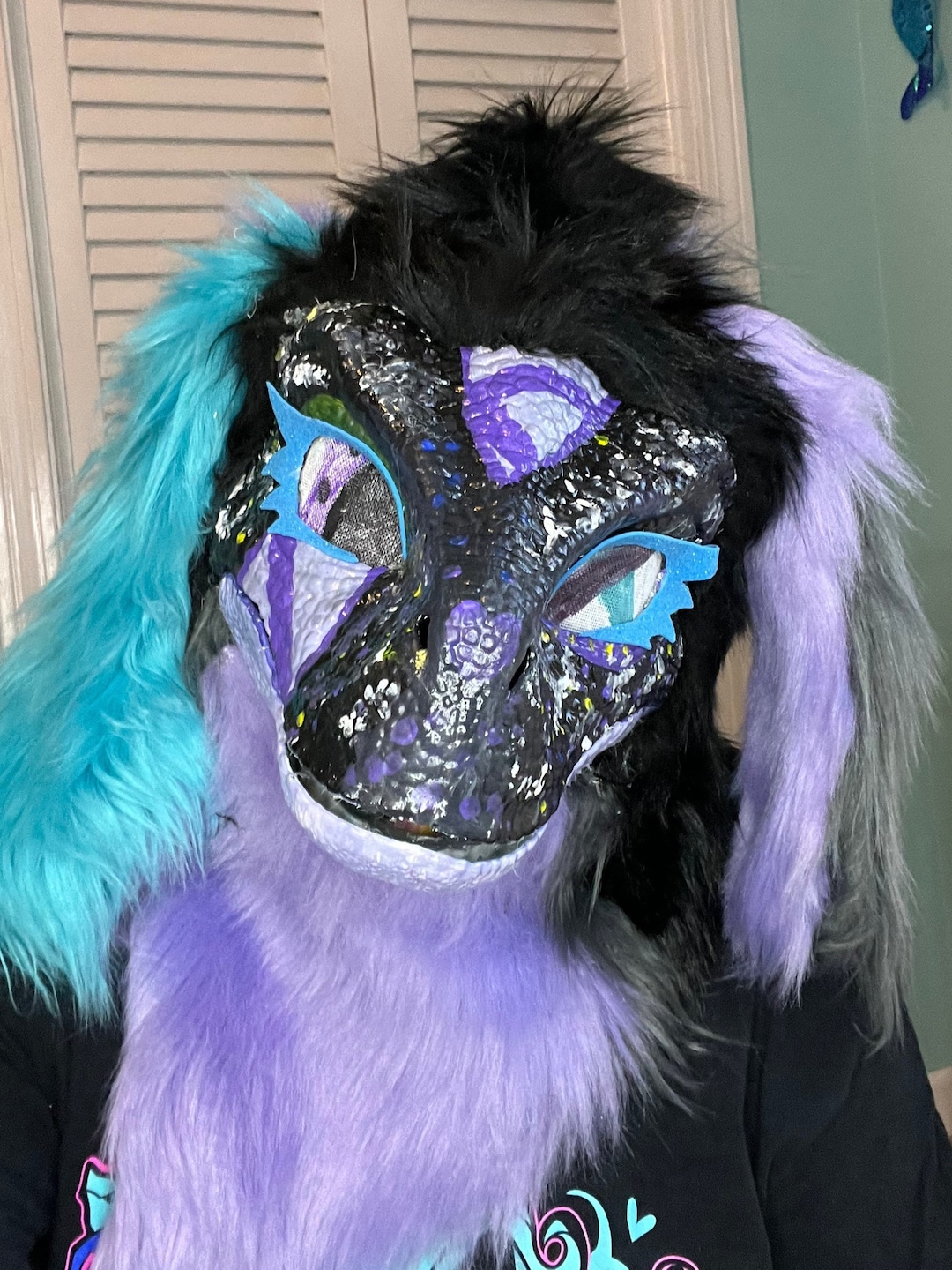 Black & Purple (semi-custom) Dino Mask Furry (READ DESCRIPTION) - Etsy