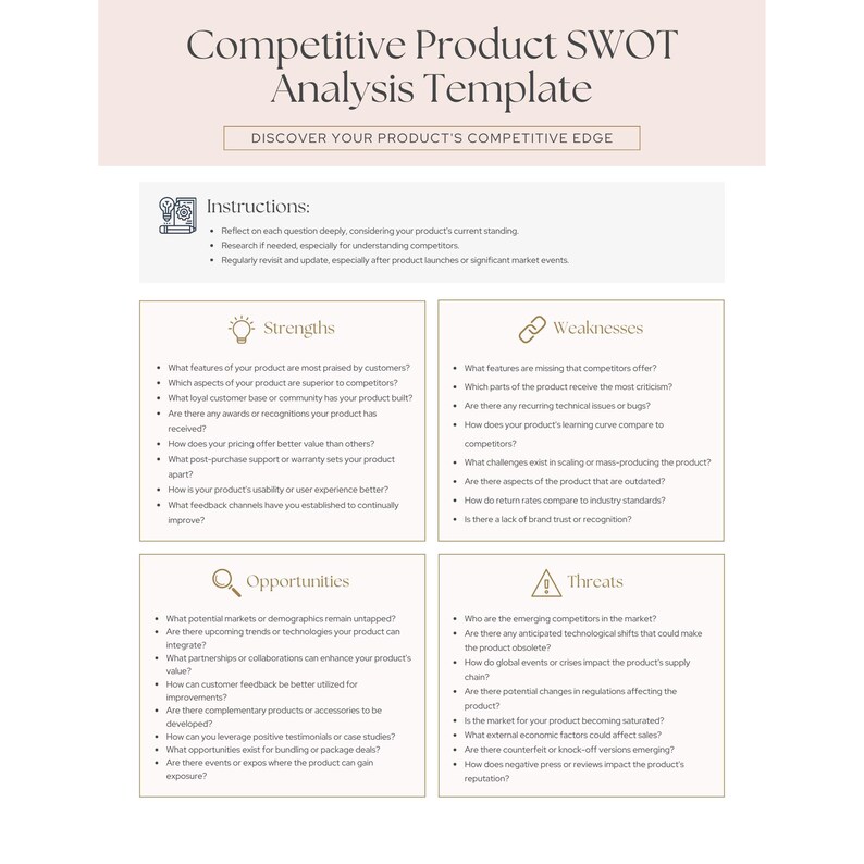 Easy SWOT Analysis Template for Marketing Strategy, Simple Professional ...
