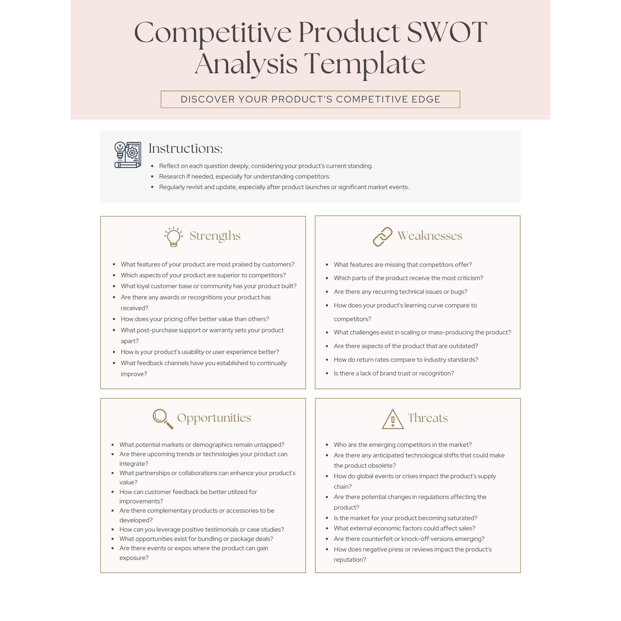 Easy SWOT Analysis Template - Simple Professional Framework for ...