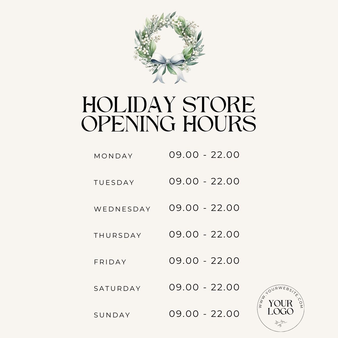Editable Hours Sign | Holiday Store Hours Template | Customizable ...