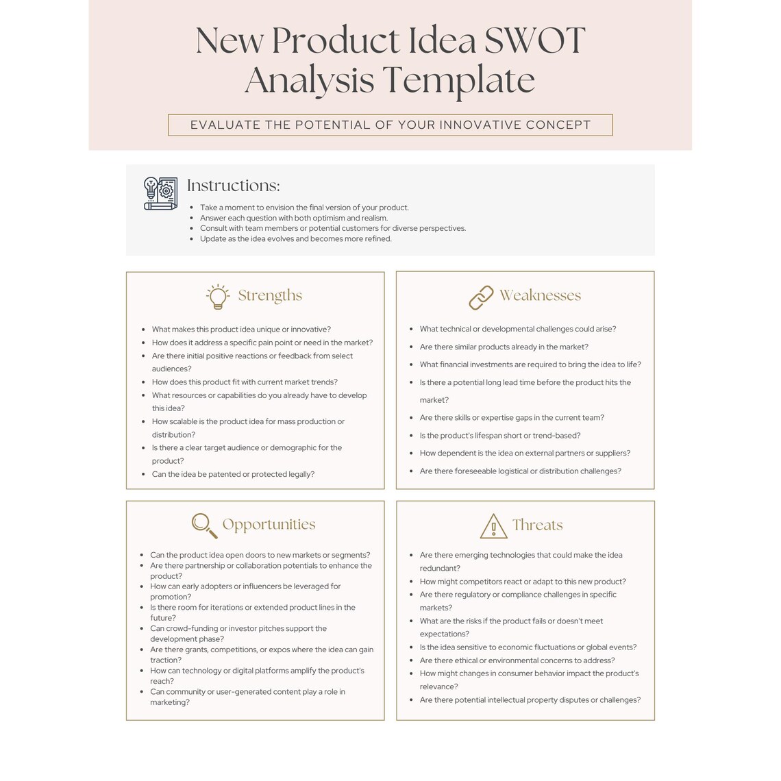 Easy SWOT Analysis Template for Marketing Strategy, Simple Professional ...