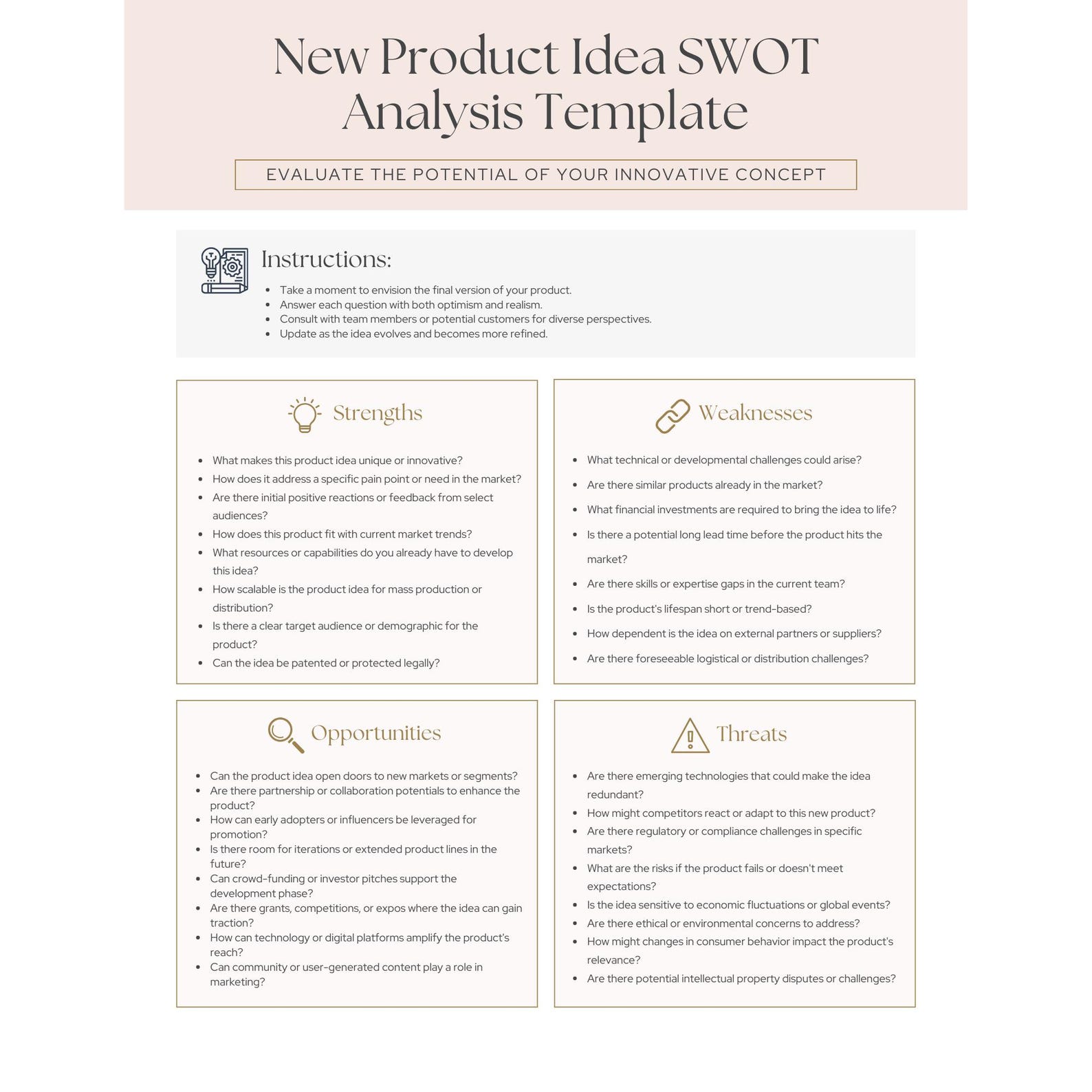 Easy SWOT Analysis Template for Marketing Strategy, Simple Professional ...