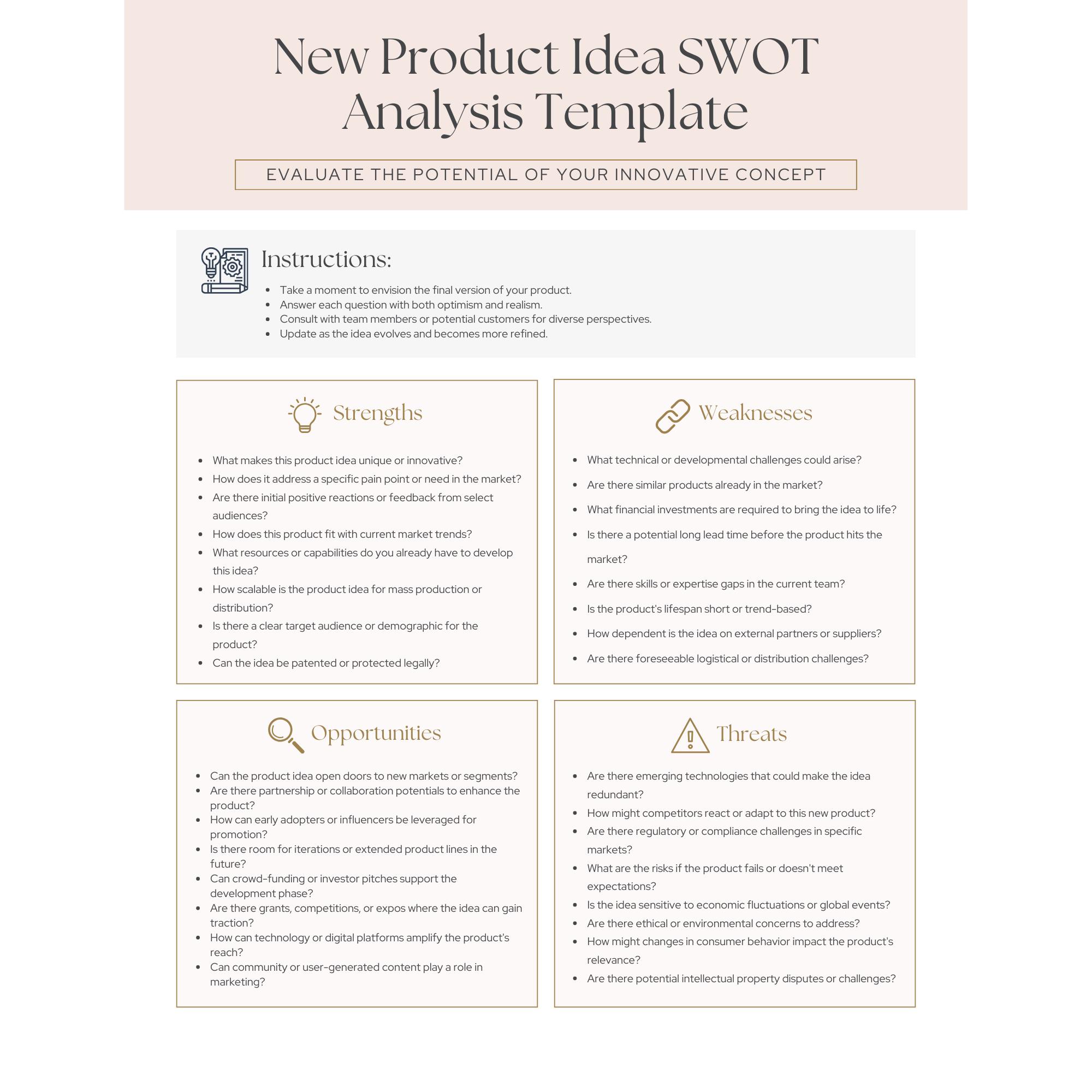 Easy SWOT Analysis Template for Marketing Strategy, Simple Professional ...