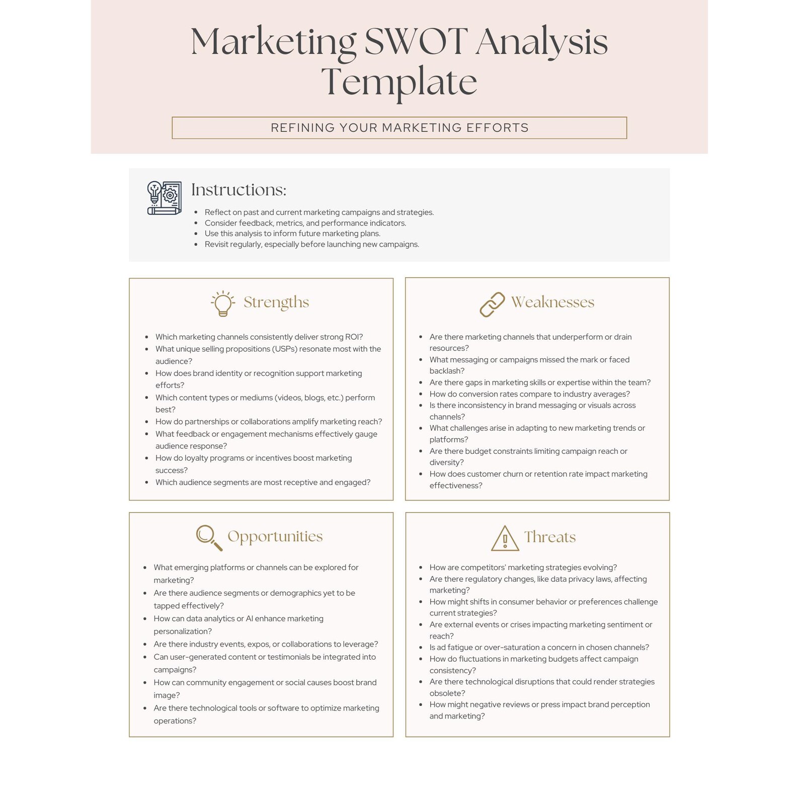 Easy SWOT Analysis Template for Marketing Strategy, Simple Professional ...