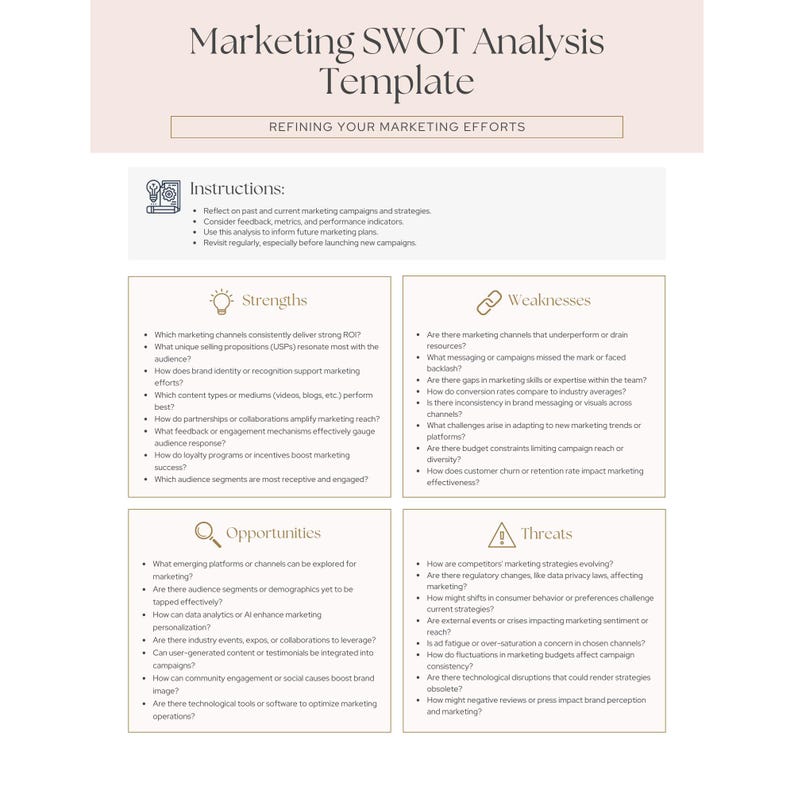Easy SWOT Analysis Template for Marketing Strategy, Simple Professional ...