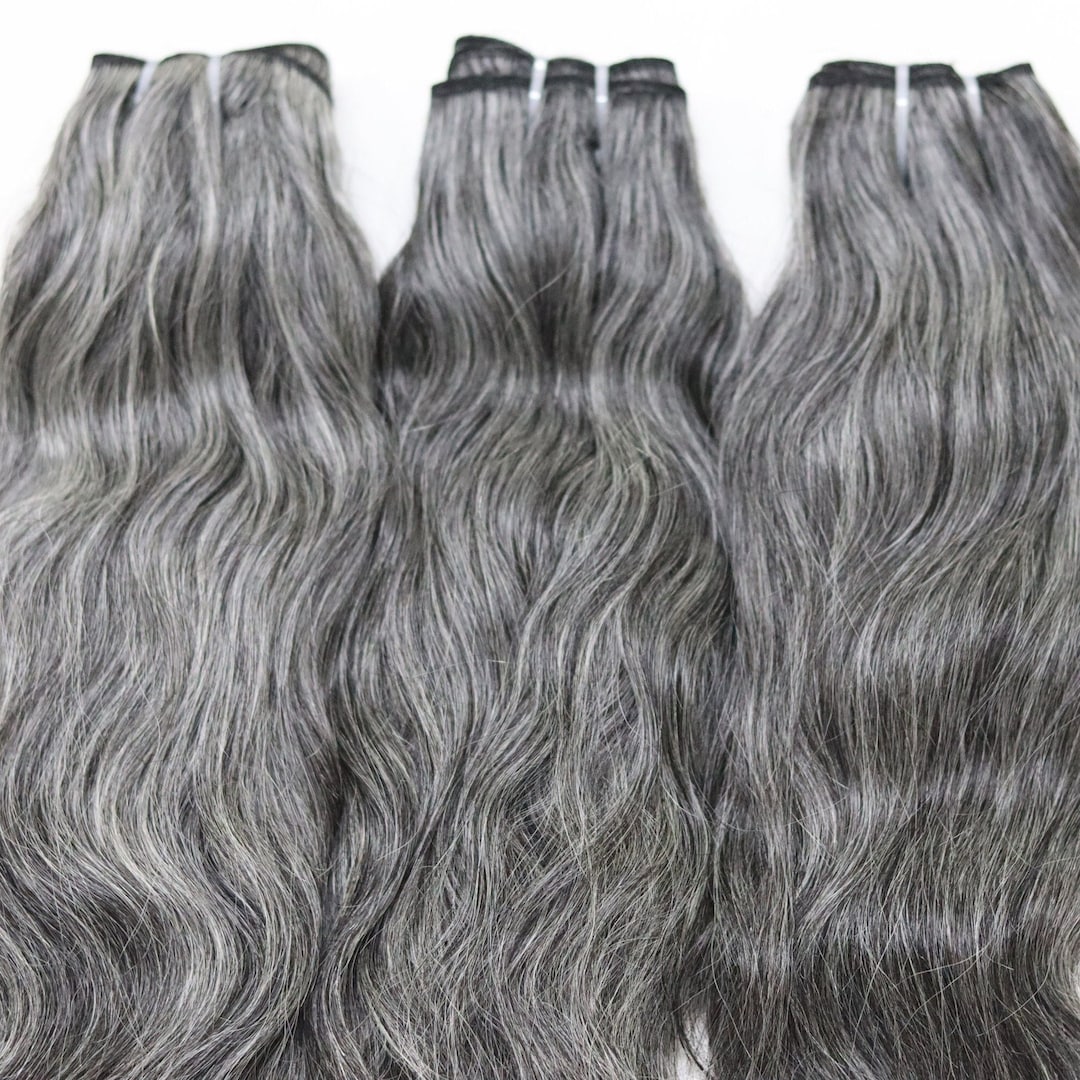 Salt and Pepper Hair Extensions From India Grey Hair Virgin Grey Hair From South India Raw Grey ...