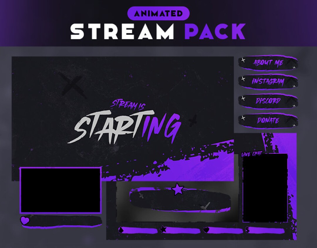 Black & Purple Grunge Animated Stream Overlay Pack | Animated Stream ...