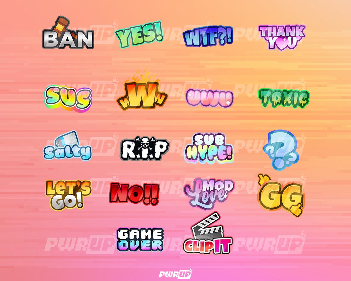 18x Twitch Emotes Pack for Streamers - Static Text Emote - Text Emote ...