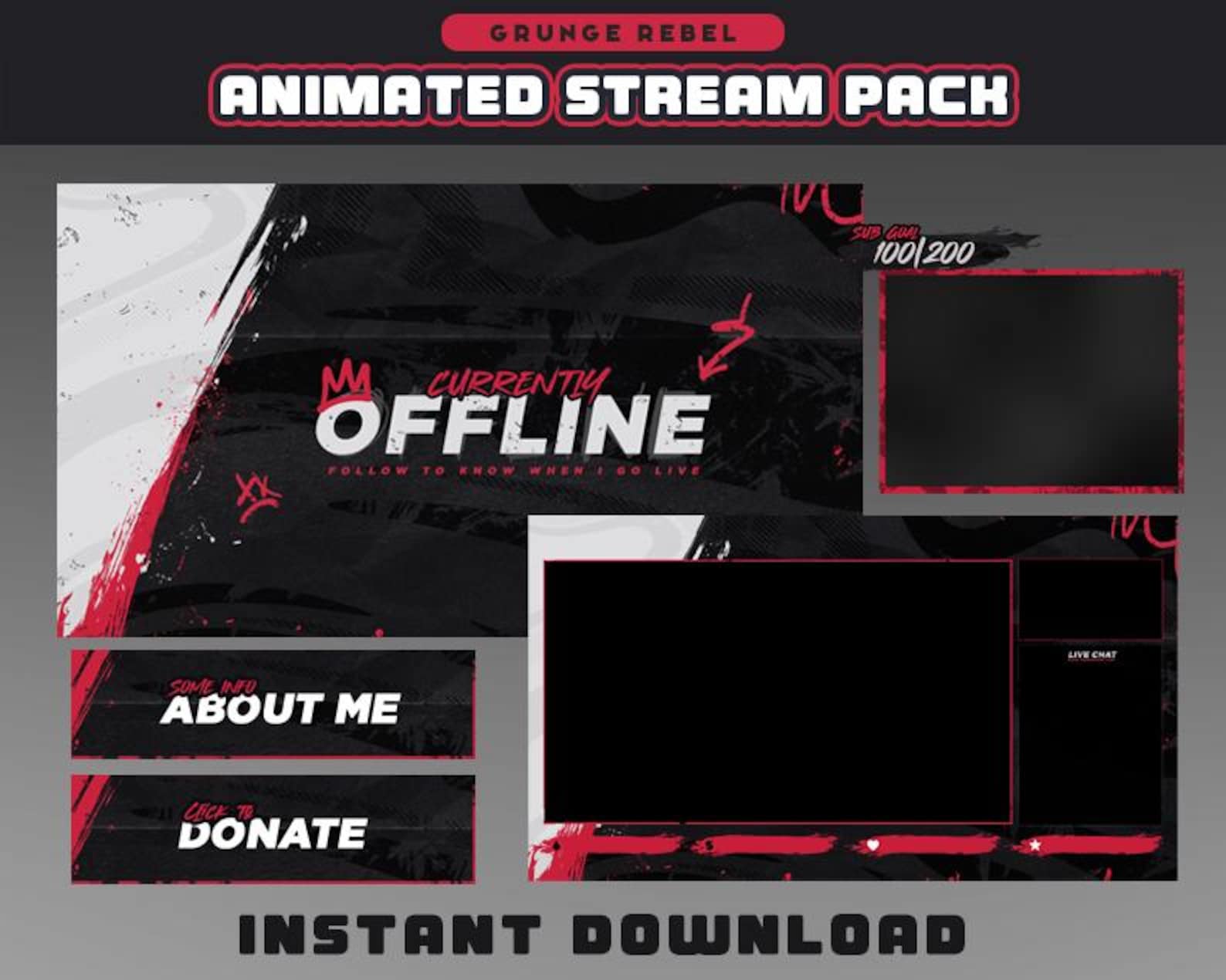 Red Vandalism Animated Stream Package | Twitch Overlay, Alerts, Screens ...