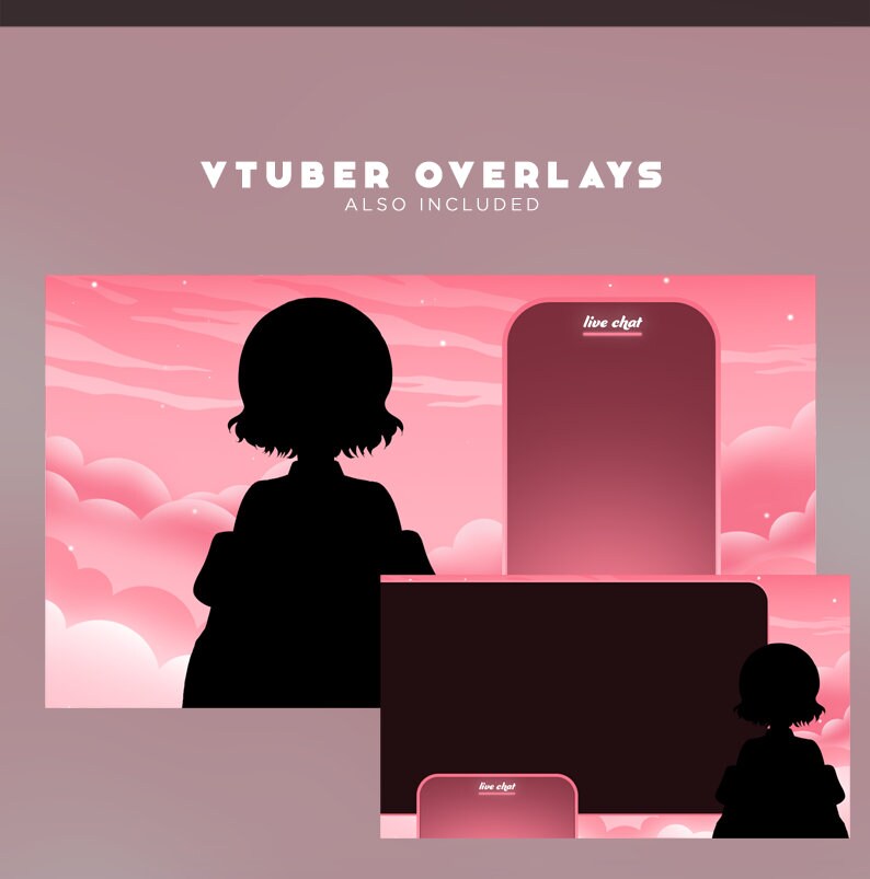 Pink Clouds Animated Stream Overlay Pack Animated Twitch Stream Screens Twitch Stream Screens ...