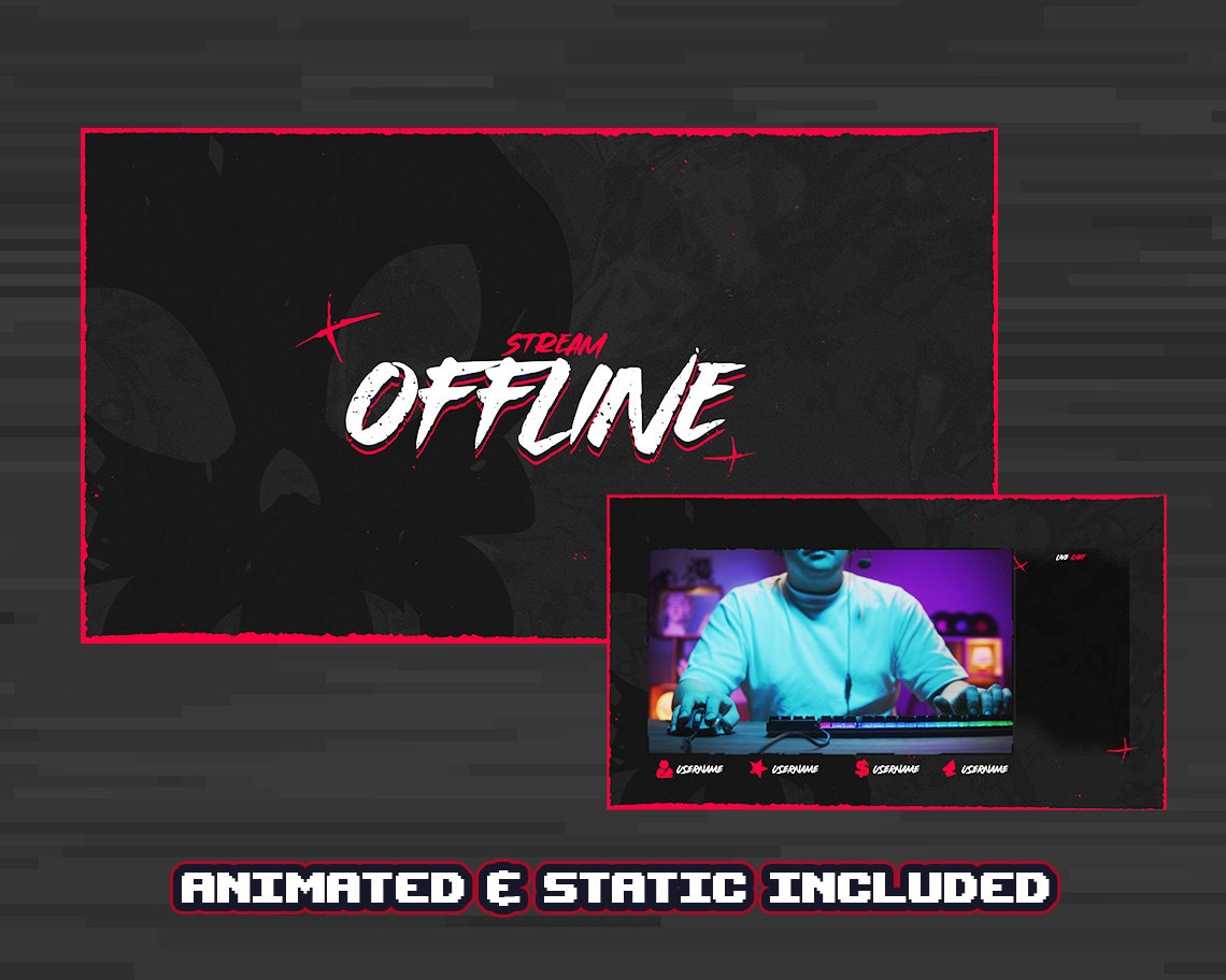 5 Grunge Animated Twitch Stream Screens Lo-fi Streamer Package Twitch ...