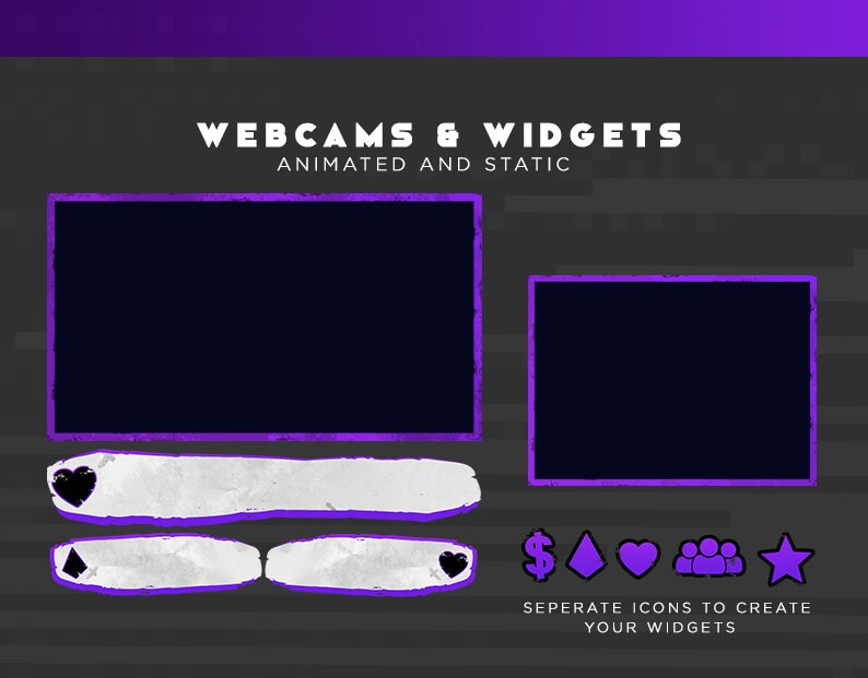 Purple Grunge Animated Stream Overlay Pack | Animated Stream Overlay ...