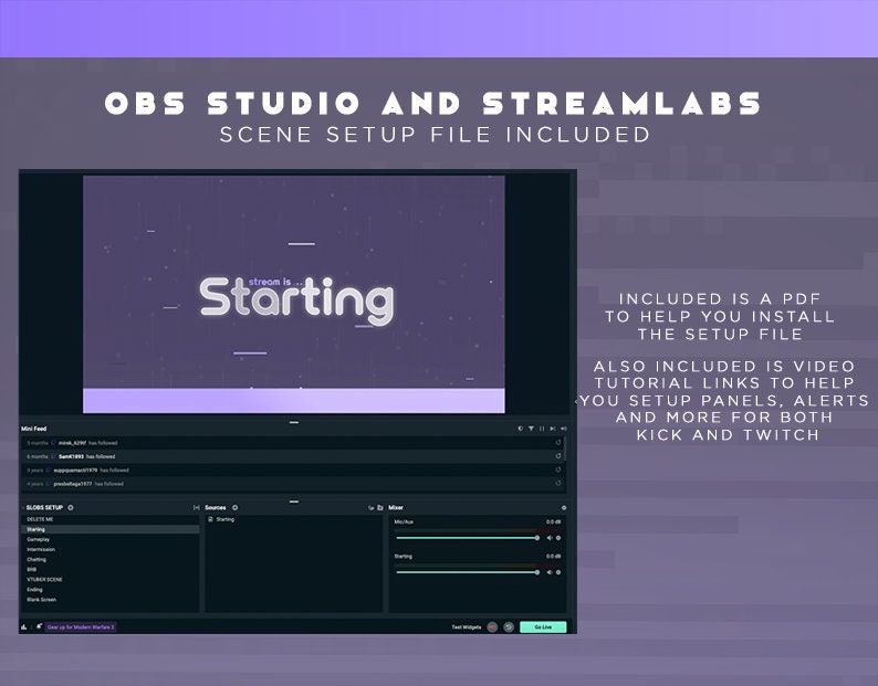 Glitchy Purple Animated Stream Package | Overlays, Alerts, Screens, Panels, Chatbox, Transition ...