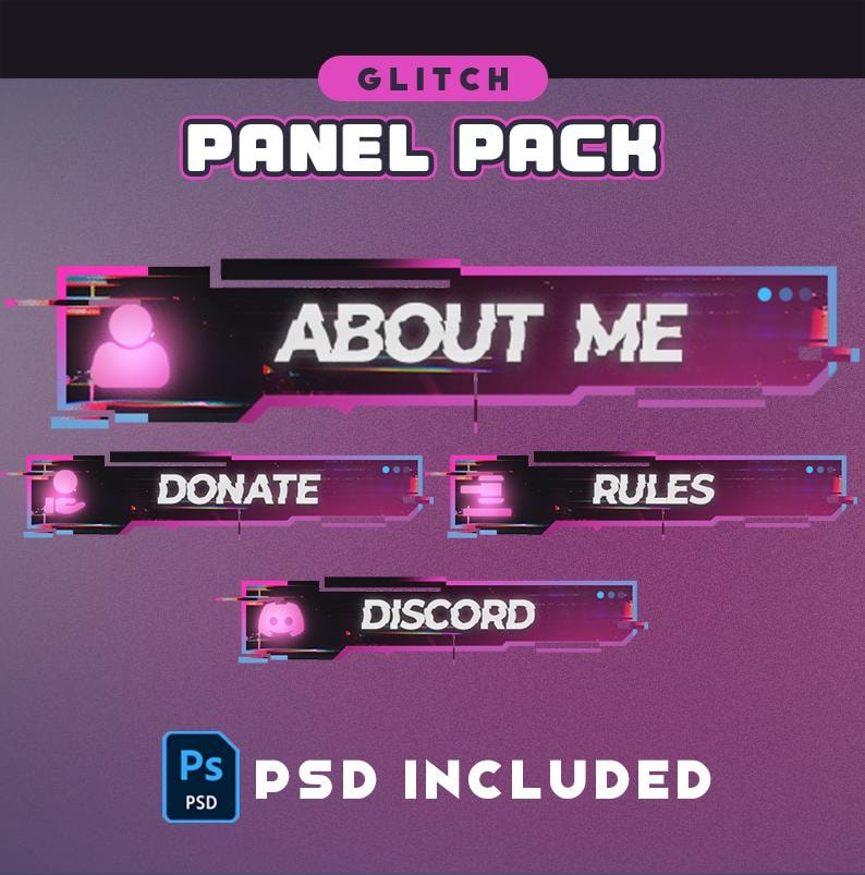 Twitch Panels - Glitch Twitch Panel Pack - Pink Stream Panels | Twitch ...