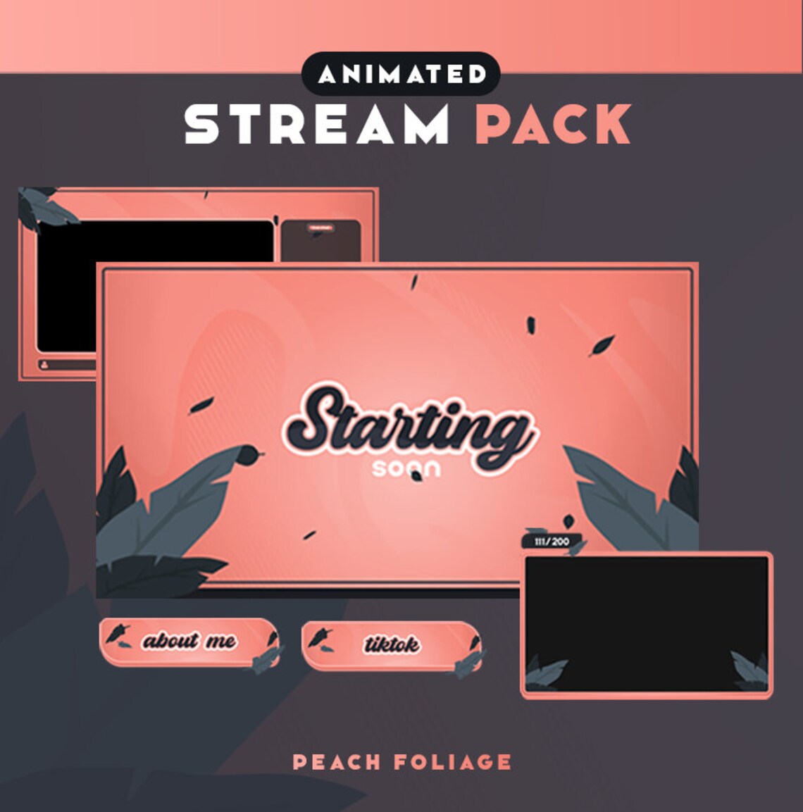 Peach Foliage Animated Stream Overlay Pack | Animated Stream Overlay ...