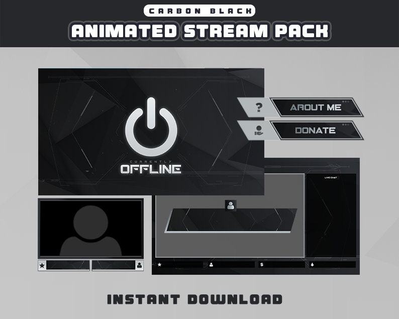 Animated Dark Twitch Stream Overlay Pack Animated Stream Overlay Screen ...