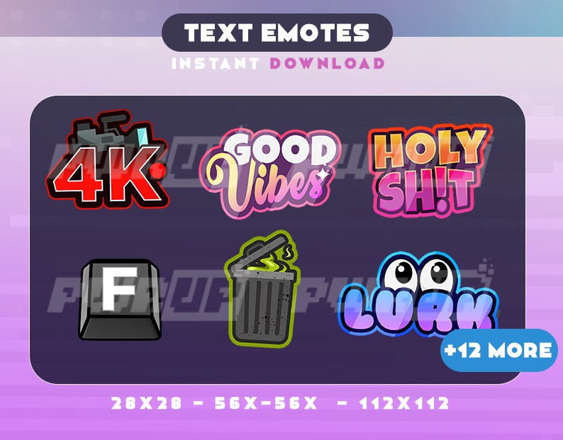 18x Twitch Emotes Pack for Streamers - Static Text Emote - Text Emote ...