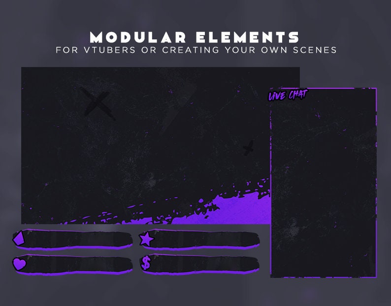 Black & Purple Grunge Animated Stream Overlay Pack | Animated Stream ...