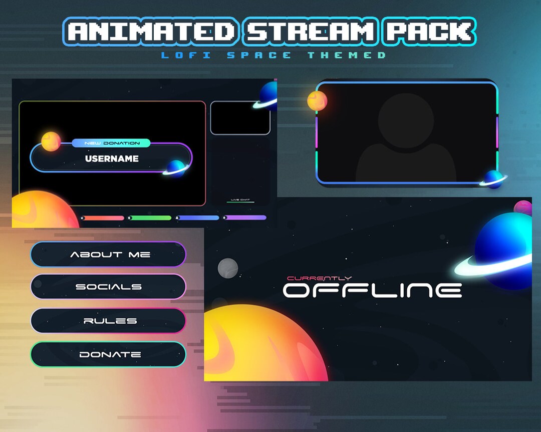 Lo-fi Space Animated Twitch Pack | Lo-fi Space Streamer Package ...