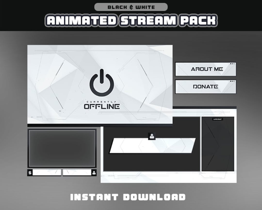 Neo Black & White Animated Stream Package | Overlays, Alerts, Screens ...
