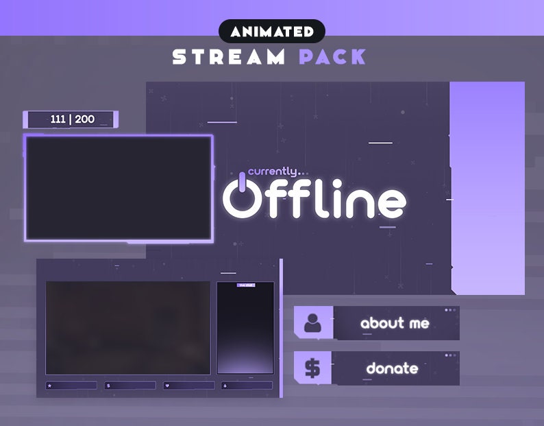 Glitchy Purple Animated Stream Package | Overlays, Alerts, Screens ...