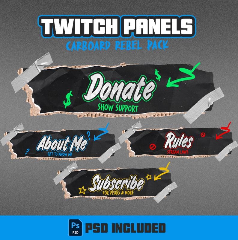 Twitch Panels - Clean Grunge Twitch Pack - Stream Panels | Twitch ...