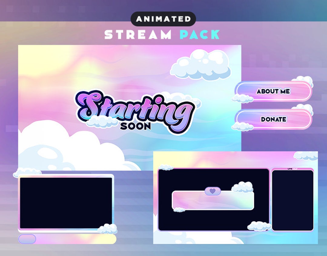 Lofi Clouds Animated Stream Overlay Pack | Animated Stream Overlay ...