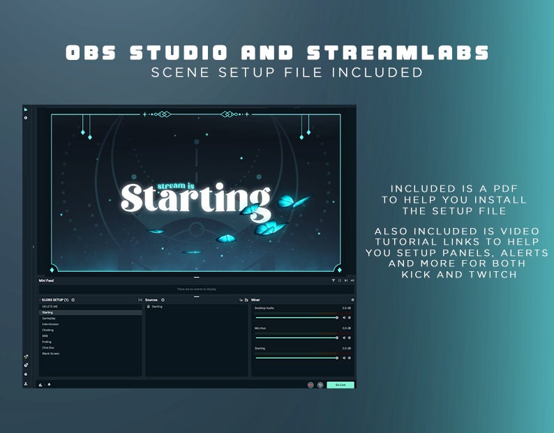 Animated Blue Butterfly Twitch Stream Overlay Pack Animated Stream ...