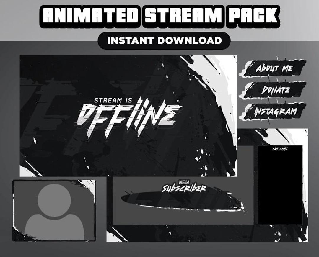 Animated Dark Stream Pack | Dark Twitch Overlay | Black Monochrome ...