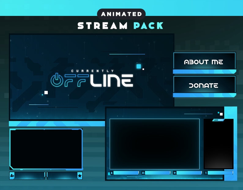 Blue Glitch Animated Stream Overlay Pack | Animated Stream Overlay ...