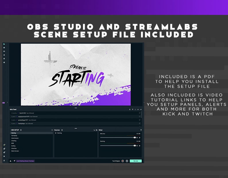 Purple Grunge Animated Stream Overlay Pack | Animated Stream Overlay ...