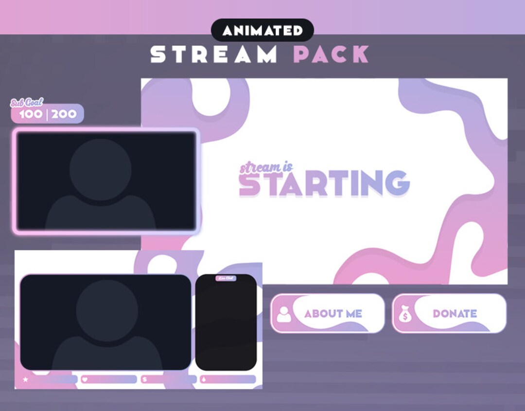 Pastel Pink & Purple Animated Stream Package | Overlays, Alerts ...