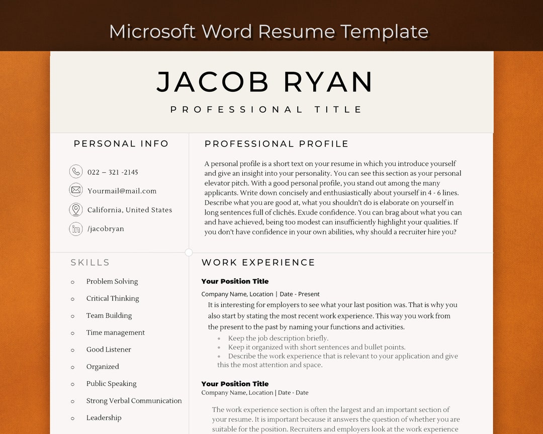 Resume Templates for Word Curriculum Vitae Cover Letter CV Builder ...