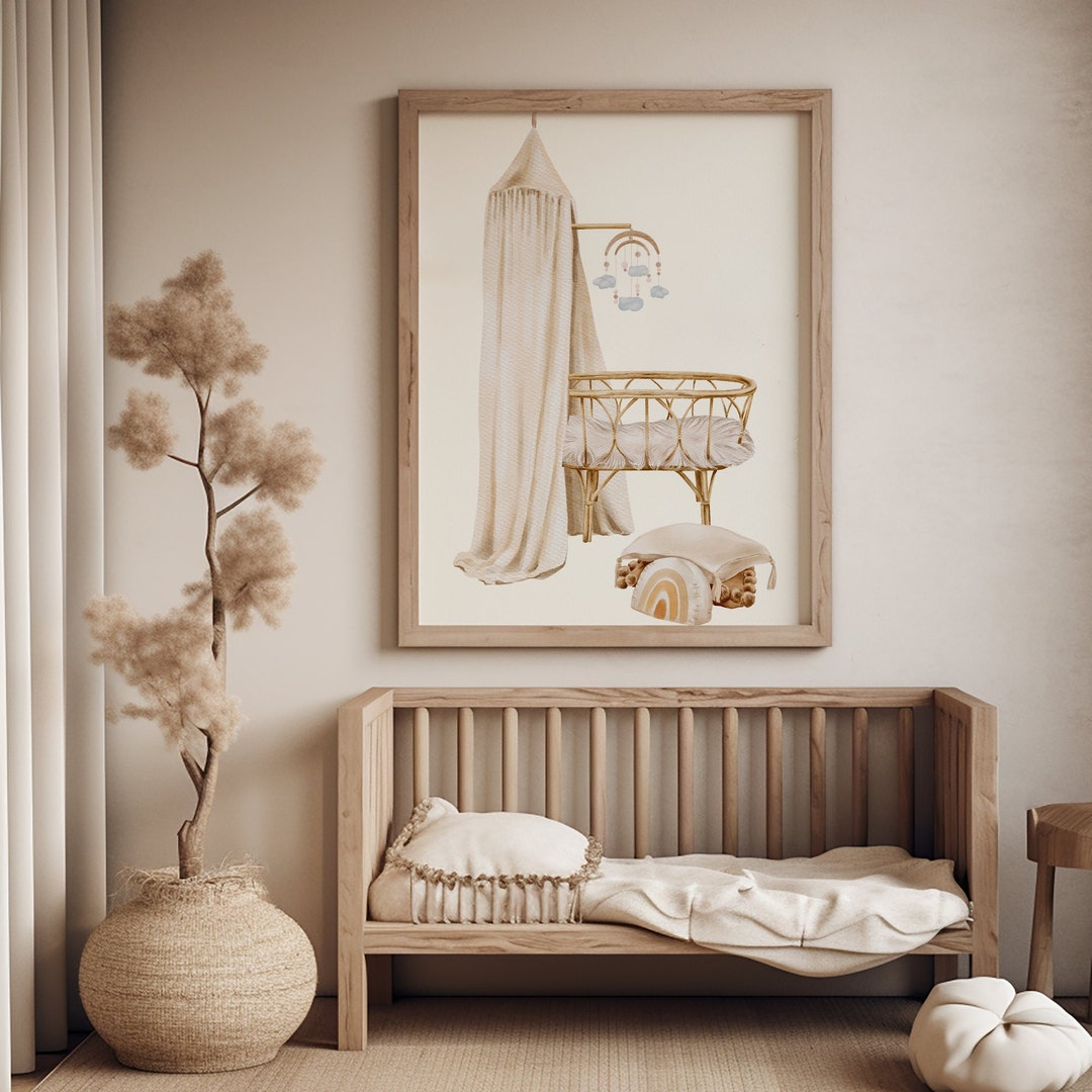 Nursery Wall Art, Childs Print, Boho Wall Art, Cute Boho Bassinet Print ...